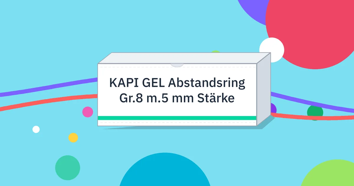 Symbolbild: Packung mit der Aufschrift KAPI GEL Abstandsring Gr.8 m.5 mm Stärke (PZN 04311524) – Verfügbarkeit und Bezug in Apotheken in Frankfurt am Main