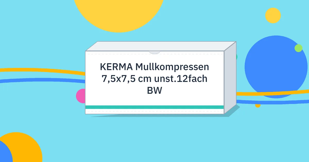 Symbolbild: Packung mit der Aufschrift KERMA Mullkompressen 7,5x7,5 cm unst.12fach BW (PZN 01901952) – Verfügbarkeit und Bezug in Apotheken in Frankfurt am Main