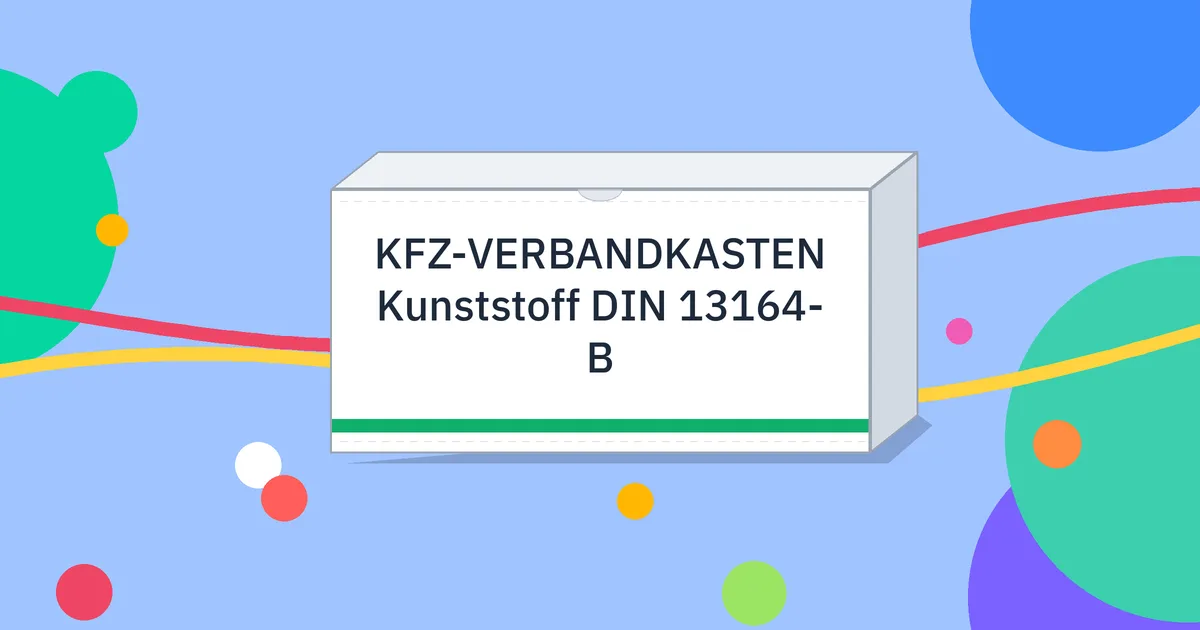 Symbolbild: Packung mit der Aufschrift KFZ-VERBANDKASTEN Kunststoff DIN 13164-B (PZN 06641556) – Verfügbarkeit und Bezug in Apotheken in Frankfurt am Main