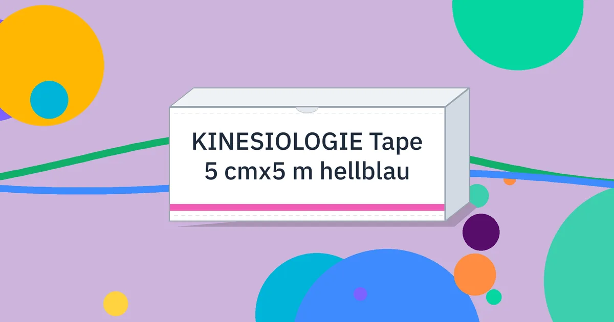 Symbolbild: Packung mit der Aufschrift KINESIOLOGIE Tape 5 cmx5 m hellblau (PZN 17184292) – Verfügbarkeit und Bezug in Apotheken in Frankfurt am Main
