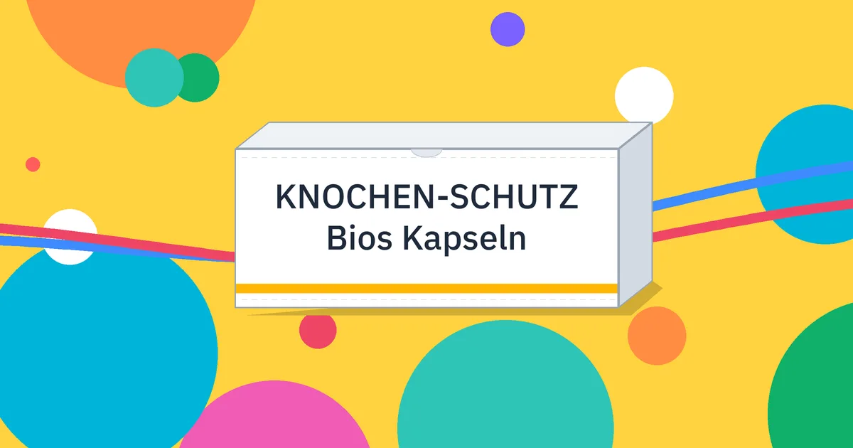 Symbolbild: Packung mit der Aufschrift KNOCHEN-SCHUTZ Bios Kapseln (PZN 11189360) – Verfügbarkeit und Bezug in Apotheken in Frankfurt am Main