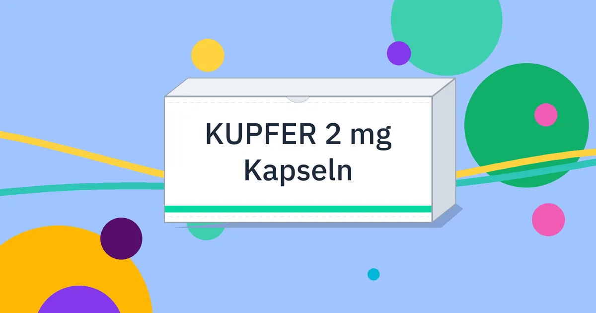 Symbolbild: Packung mit der Aufschrift KUPFER 2 mg Kapseln (PZN 16356911) – Verfügbarkeit und Bezug in Apotheken in Frankfurt am Main