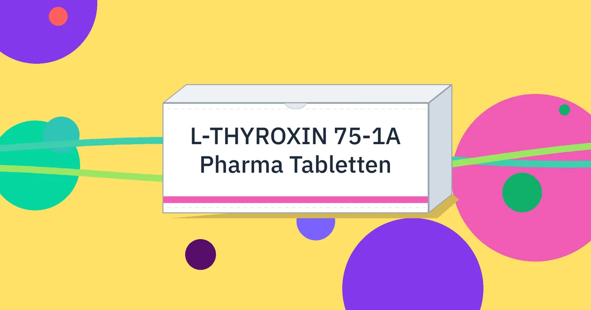Symbolbild: Packung mit der Aufschrift L-THYROXIN 75-1A Pharma Tabletten (PZN 06488681) – Verfügbarkeit und Bezug in Apotheken in Frankfurt am Main