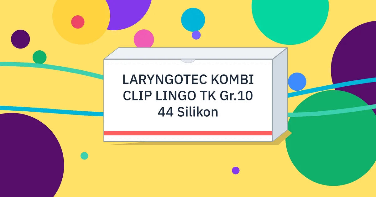 Symbolbild: Packung mit der Aufschrift LARYNGOTEC KOMBI CLIP LINGO TK Gr.10 44 Silikon (PZN 19186378) – Verfügbarkeit und Bezug in Apotheken in Frankfurt am Main