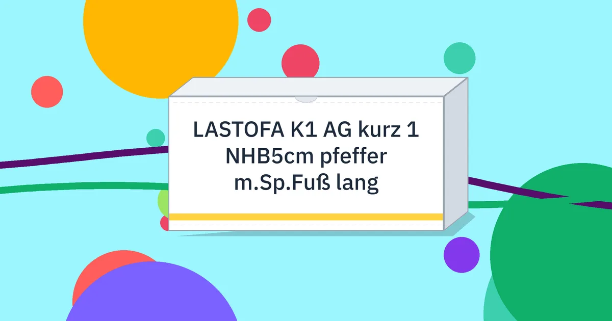 Symbolbild: Packung mit der Aufschrift LASTOFA K1 AG kurz 1 NHB5cm pfeffer m.Sp.Fuß lang (PZN 13789383) – Verfügbarkeit und Bezug in Apotheken in Frankfurt am Main
