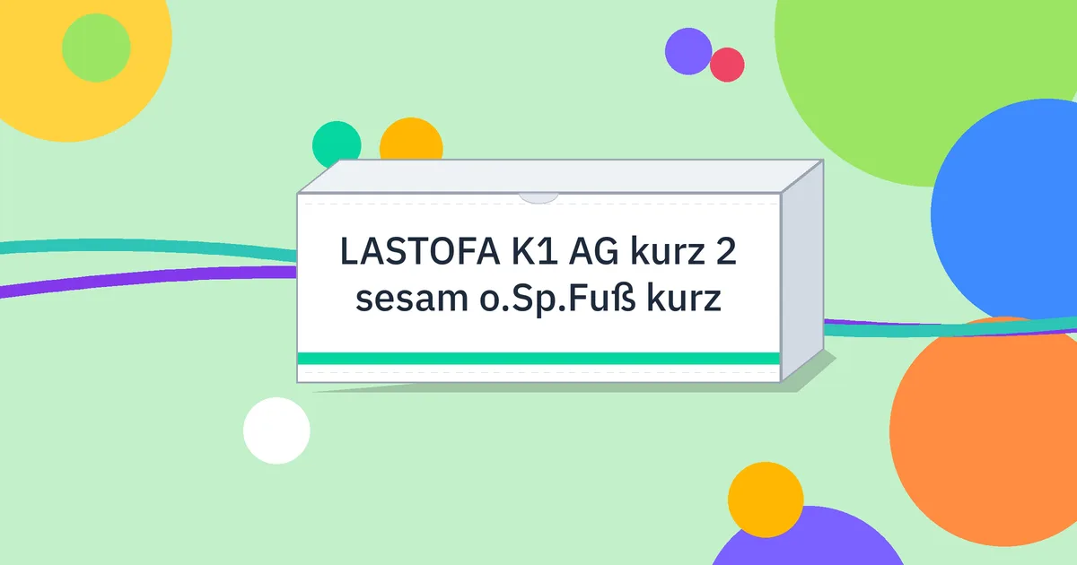Symbolbild: Packung mit der Aufschrift LASTOFA K1 AG kurz 2 sesam o.Sp.Fuß kurz (PZN 13790297) – Verfügbarkeit und Bezug in Apotheken in Frankfurt am Main