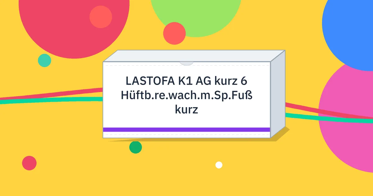 Symbolbild: Packung mit der Aufschrift LASTOFA K1 AG kurz 6 Hüftb.re.wach.m.Sp.Fuß kurz (PZN 13799163) – Verfügbarkeit und Bezug in Apotheken in Frankfurt am Main