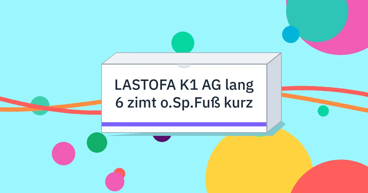 Symbolbild: Packung mit der Aufschrift LASTOFA K1 AG lang 6 zimt o.Sp.Fuß kurz (PZN 13794148) – Verfügbarkeit und Bezug in Apotheken in Frankfurt am Main