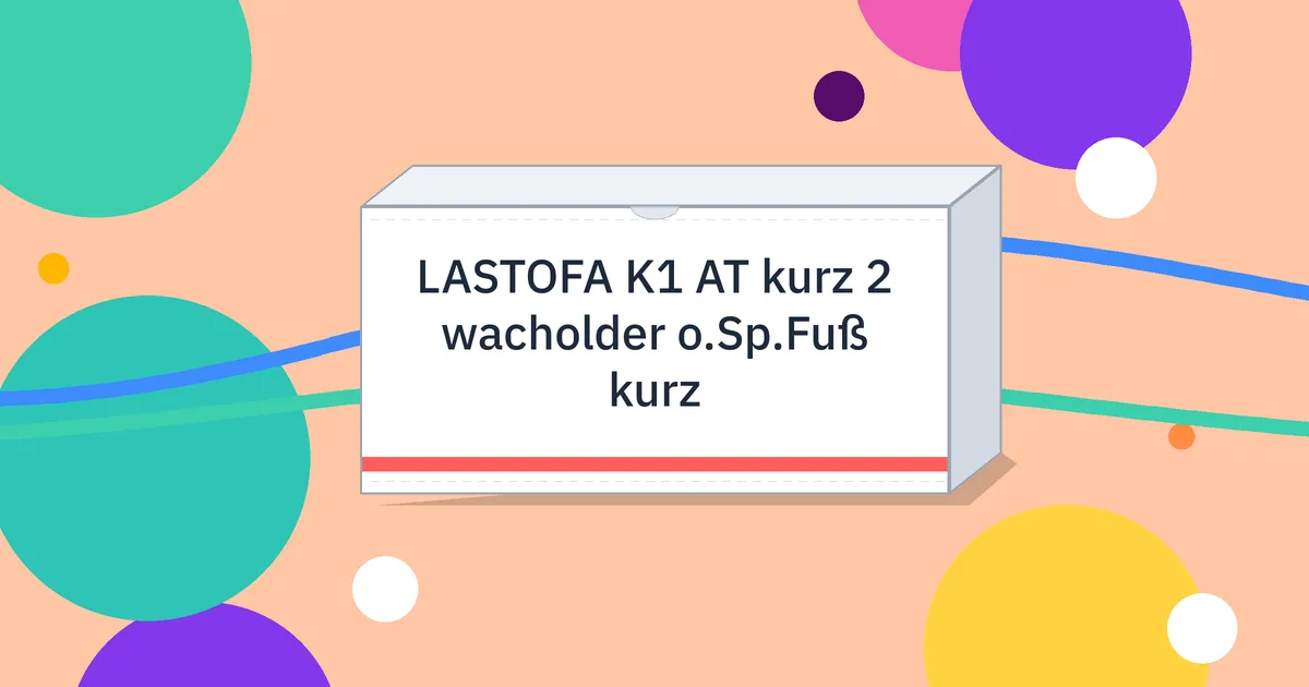 Symbolbild: Packung mit der Aufschrift LASTOFA K1 AT kurz 2 wacholder o.Sp.Fuß kurz (PZN 13795538) – Verfügbarkeit und Bezug in Apotheken in Frankfurt am Main