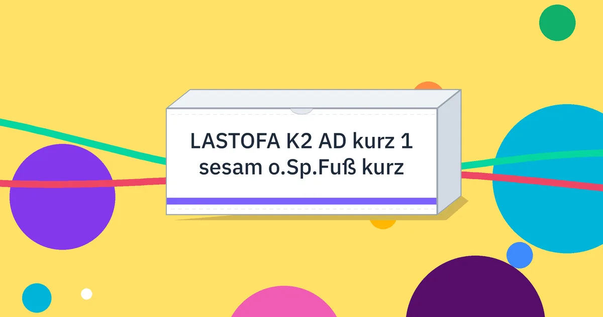 Symbolbild: Packung mit der Aufschrift LASTOFA K2 AD kurz 1 sesam o.Sp.Fuß kurz (PZN 13799648) – Verfügbarkeit und Bezug in Apotheken in Frankfurt am Main