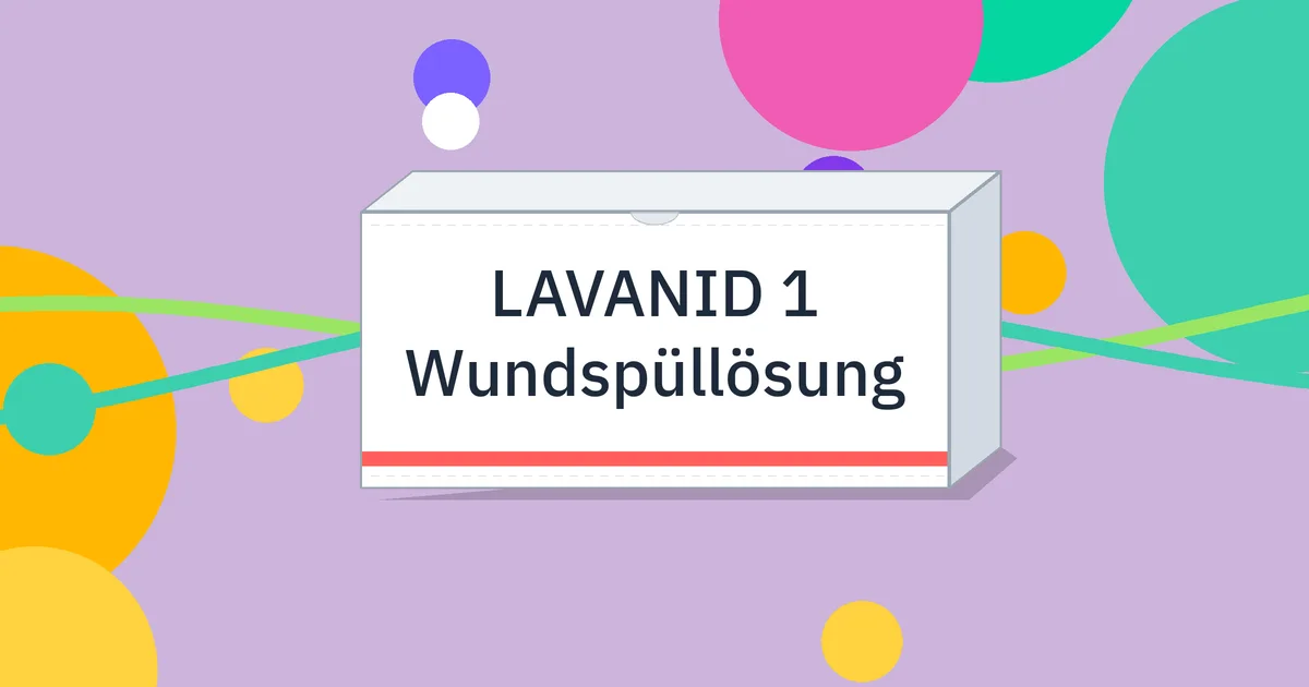 Symbolbild: Packung mit der Aufschrift LAVANID 1 Wundspüllösung (PZN 19491673) – Verfügbarkeit und Bezug in Apotheken in Frankfurt am Main