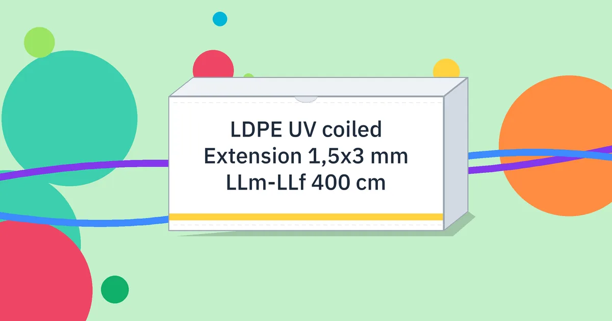 Symbolbild: Packung mit der Aufschrift LDPE UV coiled Extension 1,5x3 mm LLm-LLf 400 cm (PZN 17923832) – Verfügbarkeit und Bezug in Apotheken in Frankfurt am Main