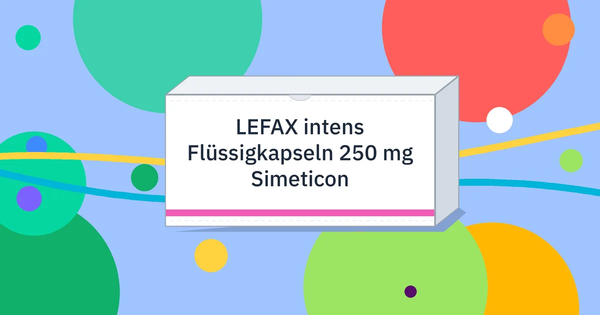 Symbolbild: Packung mit der Aufschrift LEFAX intens Flüssigkapseln 250 mg Simeticon (PZN 10537847) – Verfügbarkeit und Bezug in Apotheken in Frankfurt am Main