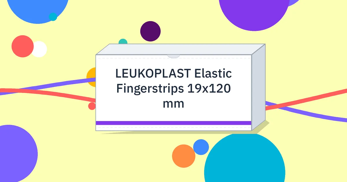 Symbolbild: Packung mit der Aufschrift LEUKOPLAST Elastic Fingerstrips 19x120 mm (PZN 14284780) – Verfügbarkeit und Bezug in Apotheken in Frankfurt am Main