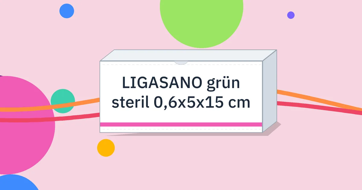 Symbolbild: Packung mit der Aufschrift LIGASANO grün steril 0,6x5x15 cm (PZN 20101890) – Verfügbarkeit und Bezug in Apotheken in Frankfurt am Main