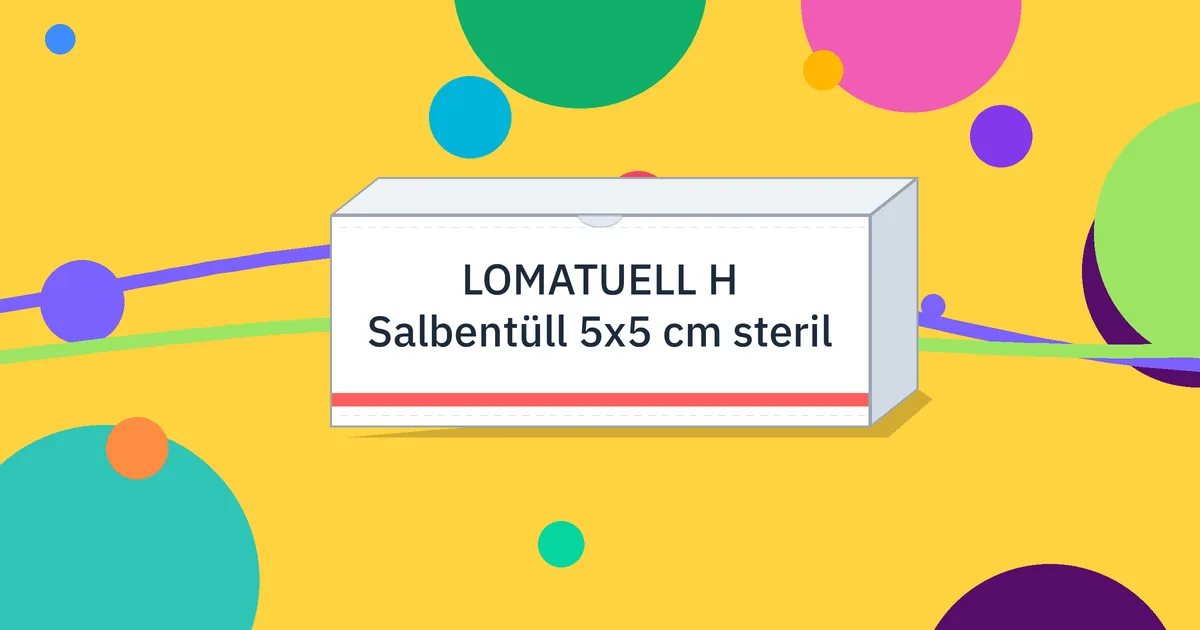 Symbolbild: Packung mit der Aufschrift LOMATUELL H Salbentüll 5x5 cm steril (PZN 11115640) – Verfügbarkeit und Bezug in Apotheken in Frankfurt am Main