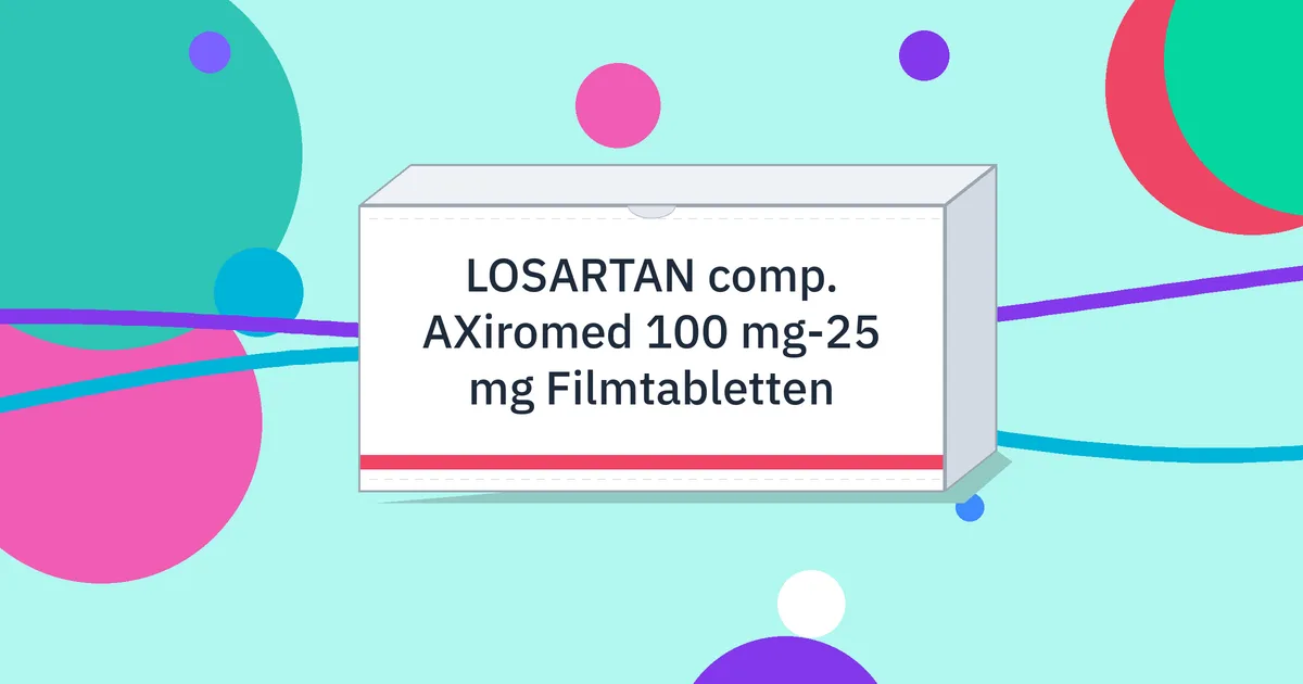 Symbolbild: Packung mit der Aufschrift LOSARTAN comp. AXiromed 100 mg-25 mg Filmtabletten (PZN 13817501) – Verfügbarkeit und Bezug in Apotheken in Frankfurt am Main