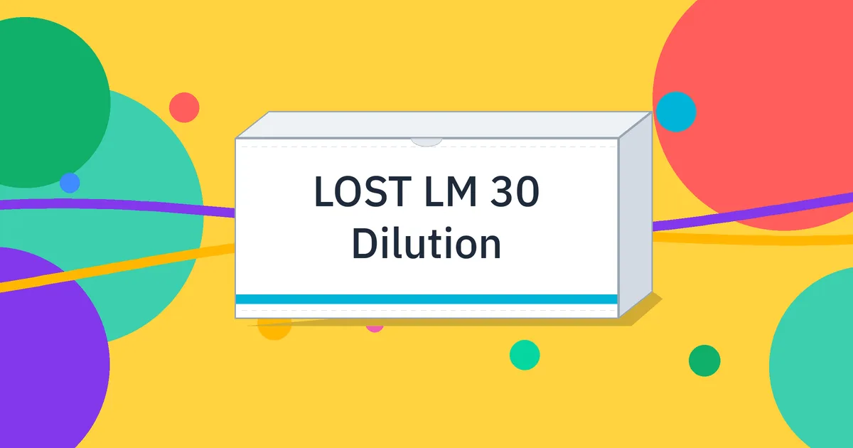 Symbolbild: Packung mit der Aufschrift LOST LM 30 Dilution (PZN 13536400) – Verfügbarkeit und Bezug in Apotheken in Frankfurt am Main