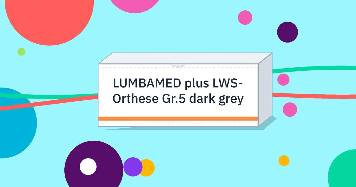 Symbolbild: Packung mit der Aufschrift LUMBAMED plus LWS-Orthese Gr.5 dark grey (PZN 20520285) – Verfügbarkeit und Bezug in Apotheken in Frankfurt am Main
