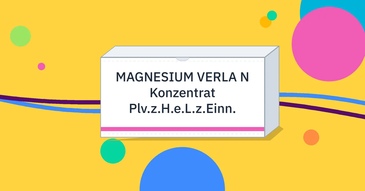 Symbolbild: Packung mit der Aufschrift MAGNESIUM VERLA N Konzentrat Plv.z.H.e.L.z.Einn. (PZN 03395424) – Verfügbarkeit und Bezug in Apotheken in Frankfurt am Main
