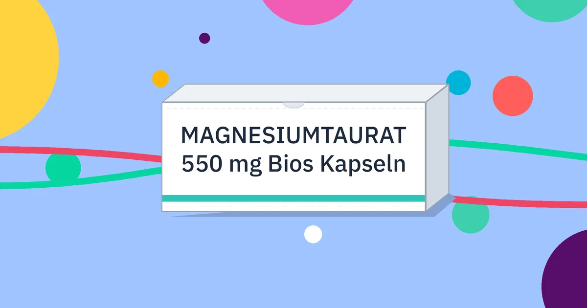 Symbolbild: Packung mit der Aufschrift MAGNESIUMTAURAT 550 mg Bios Kapseln (PZN 18310959) – Verfügbarkeit und Bezug in Apotheken in Frankfurt am Main