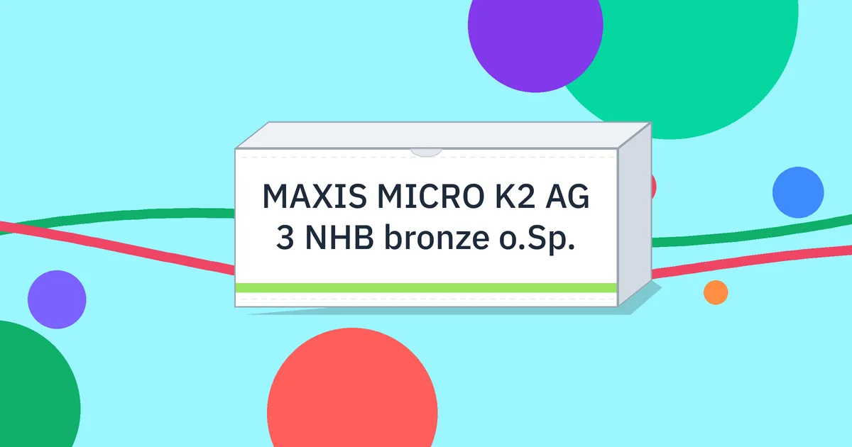Symbolbild: Packung mit der Aufschrift MAXIS MICRO K2 AG 3 NHB bronze o.Sp. (PZN 17674168) – Verfügbarkeit und Bezug in Apotheken in Frankfurt am Main
