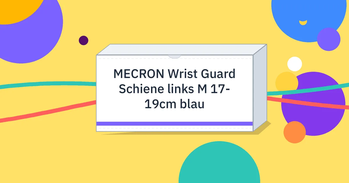Symbolbild: Packung mit der Aufschrift MECRON Wrist Guard Schiene links M 17-19cm blau (PZN 16630855) – Verfügbarkeit und Bezug in Apotheken in Frankfurt am Main