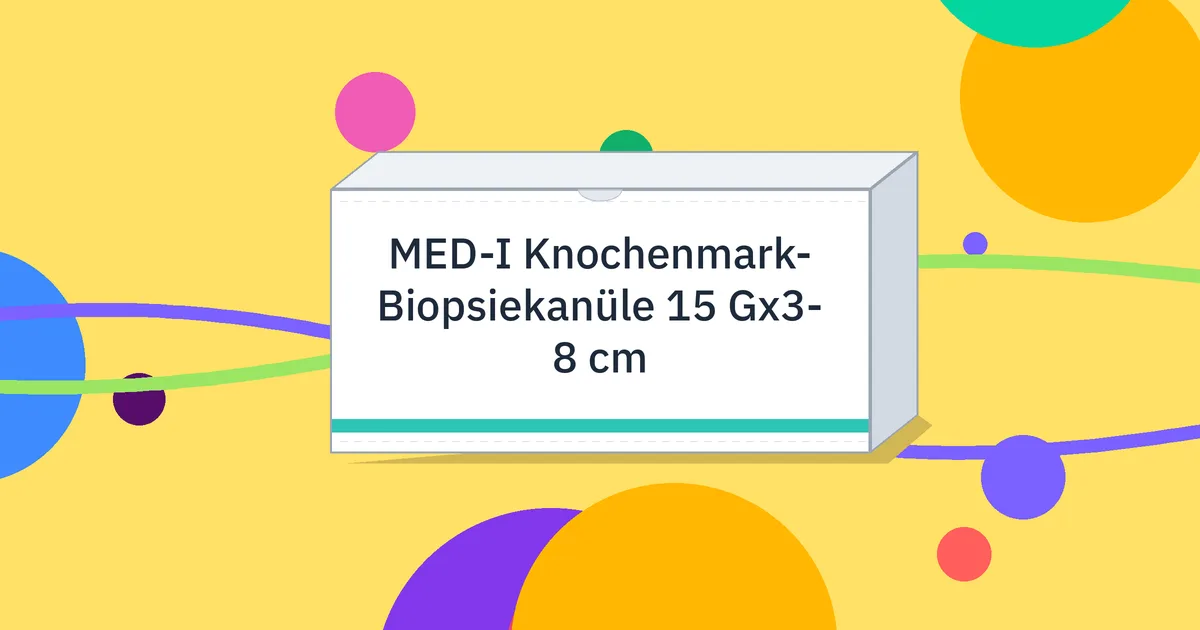Symbolbild: Packung mit der Aufschrift MED-I Knochenmark-Biopsiekanüle 15 Gx3-8 cm (PZN 19774483) – Verfügbarkeit und Bezug in Apotheken in Frankfurt am Main