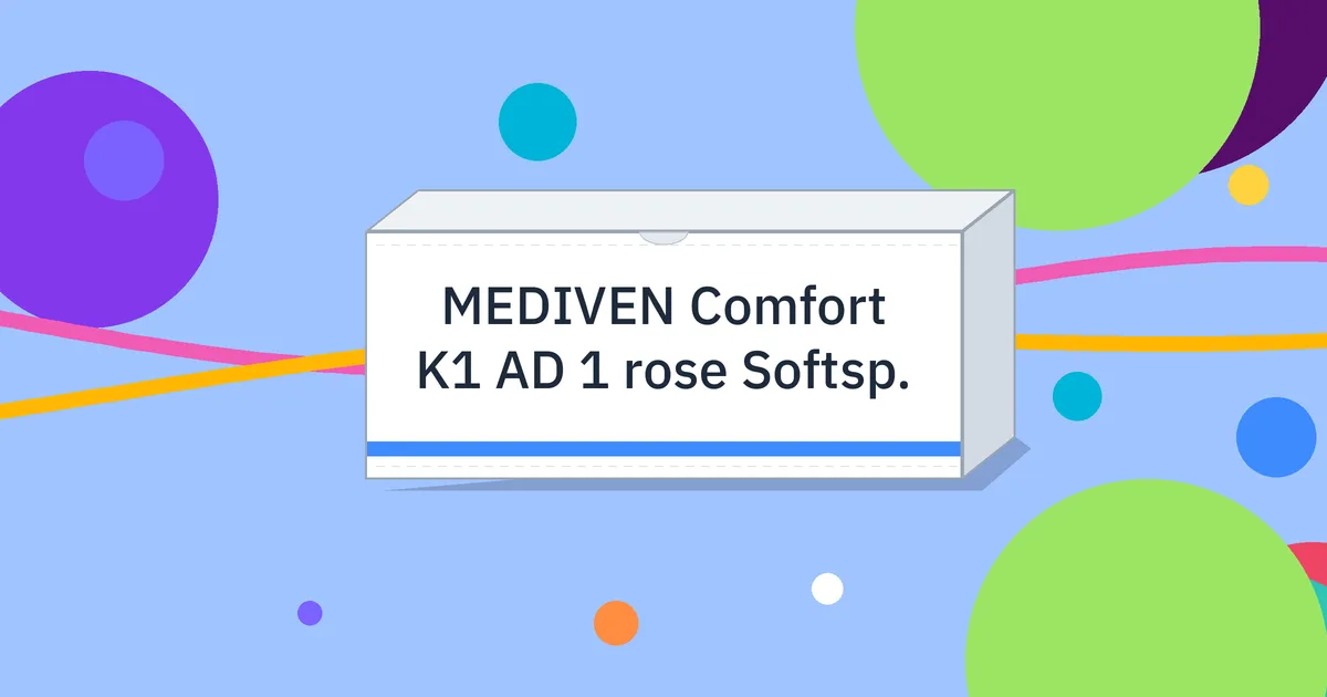 Symbolbild: Packung mit der Aufschrift MEDIVEN Comfort K1 AD 1 rose Softsp. (PZN 14558964) – Verfügbarkeit und Bezug in Apotheken in Frankfurt am Main