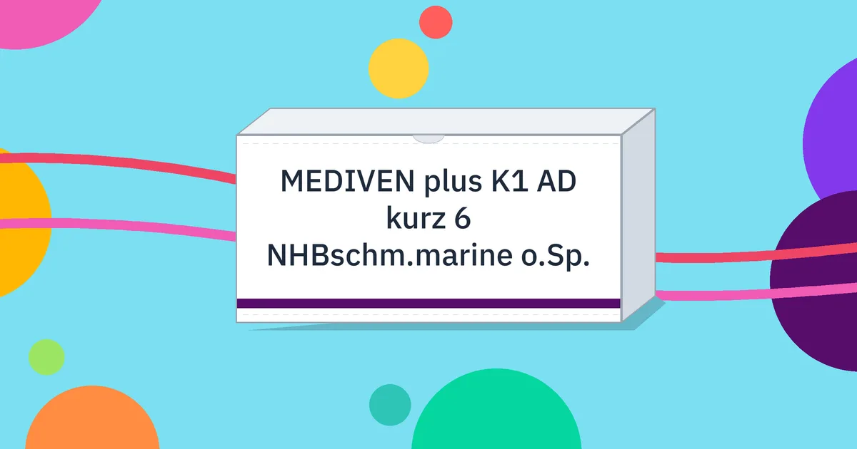 Symbolbild: Packung mit der Aufschrift MEDIVEN plus K1 AD kurz 6 NHBschm.marine o.Sp. (PZN 15899845) – Verfügbarkeit und Bezug in Apotheken in Frankfurt am Main