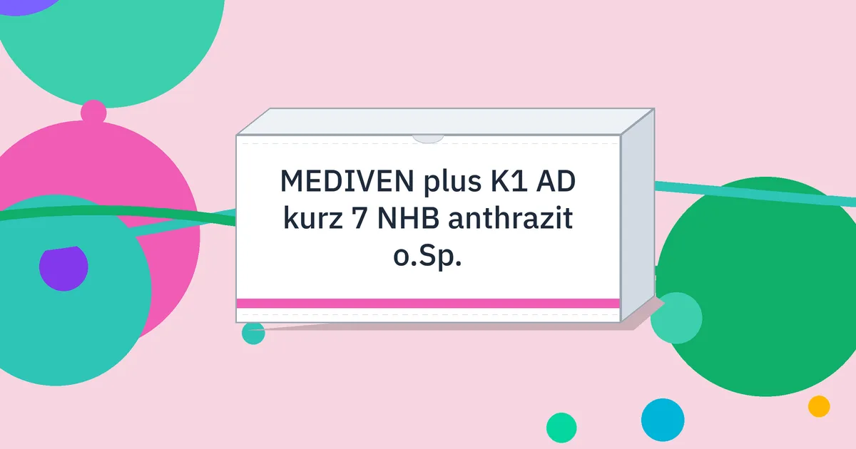Symbolbild: Packung mit der Aufschrift MEDIVEN plus K1 AD kurz 7 NHB anthrazit o.Sp. (PZN 15897421) – Verfügbarkeit und Bezug in Apotheken in Frankfurt am Main