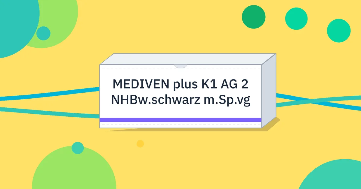 Symbolbild: Packung mit der Aufschrift MEDIVEN plus K1 AG 2 NHBw.schwarz m.Sp.vg (PZN 15924589) – Verfügbarkeit und Bezug in Apotheken in Frankfurt am Main