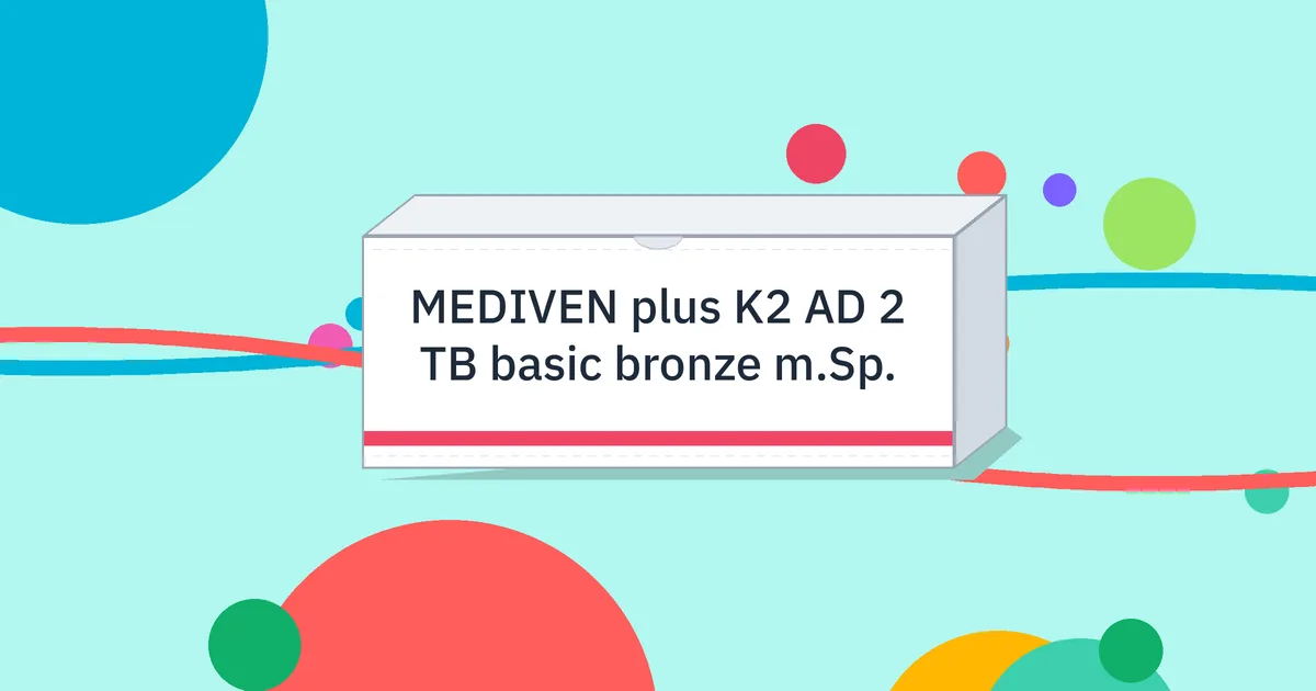 Symbolbild: Packung mit der Aufschrift MEDIVEN plus K2 AD 2 TB basic bronze m.Sp. (PZN 15094886) – Verfügbarkeit und Bezug in Apotheken in Frankfurt am Main