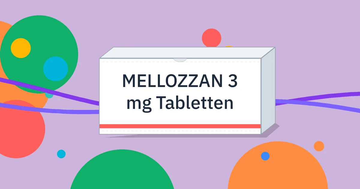 Symbolbild: Packung mit der Aufschrift MELLOZZAN 3 mg Tabletten (PZN 18772080) – Verfügbarkeit und Bezug in Apotheken in Frankfurt am Main