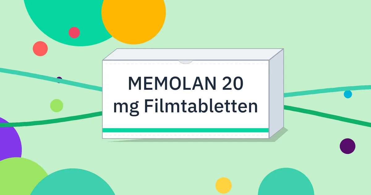 Symbolbild: Packung mit der Aufschrift MEMOLAN 20 mg Filmtabletten (PZN 11588278) – Verfügbarkeit und Bezug in Apotheken in Frankfurt am Main