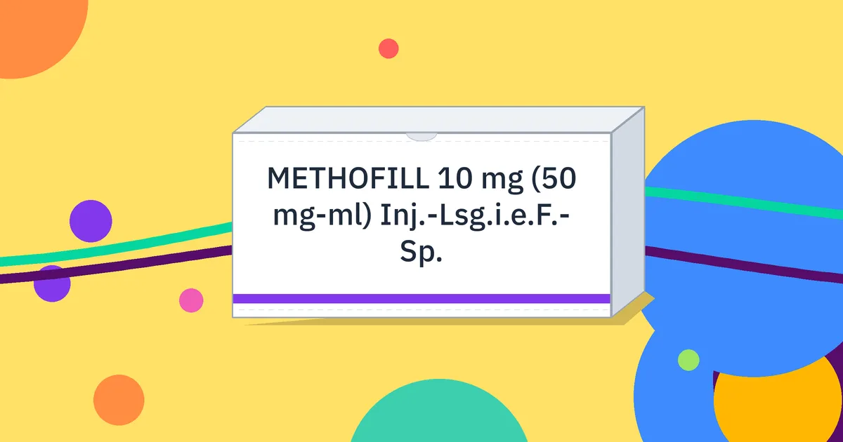 Symbolbild: Packung mit der Aufschrift METHOFILL 10 mg (50 mg-ml) Inj.-Lsg.i.e.F.-Sp. (PZN 11695614) – Verfügbarkeit und Bezug in Apotheken in Frankfurt am Main