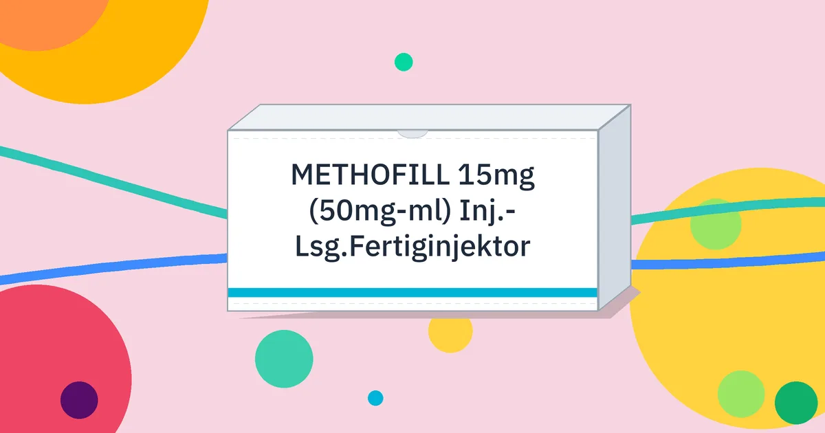 Symbolbild: Packung mit der Aufschrift METHOFILL 15mg (50mg-ml) Inj.-Lsg.Fertiginjektor (PZN 18660866) – Verfügbarkeit und Bezug in Apotheken in Frankfurt am Main
