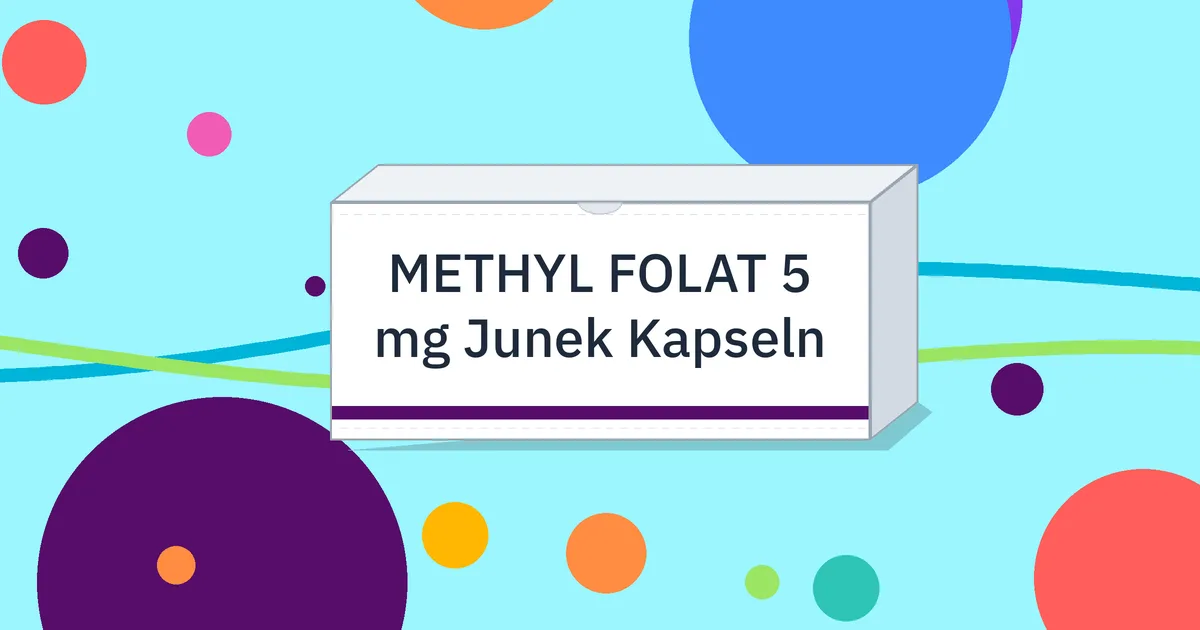 Symbolbild: Packung mit der Aufschrift METHYL FOLAT 5 mg Junek Kapseln (PZN 20051821) – Verfügbarkeit und Bezug in Apotheken in Frankfurt am Main