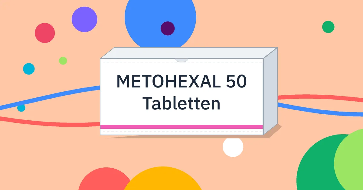 Symbolbild: Packung mit der Aufschrift METOHEXAL 50 Tabletten (PZN 03852956) – Verfügbarkeit und Bezug in Apotheken in Frankfurt am Main