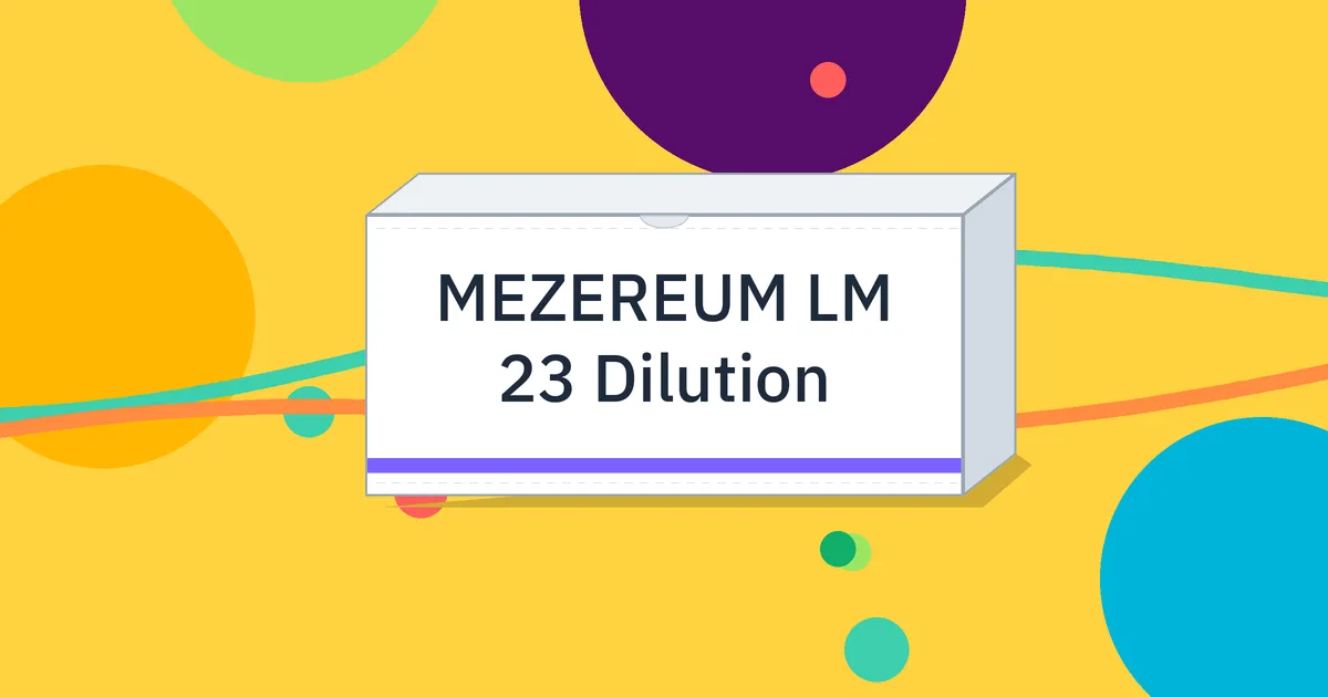 Symbolbild: Packung mit der Aufschrift MEZEREUM LM 23 Dilution (PZN 12956318) – Verfügbarkeit und Bezug in Apotheken in Frankfurt am Main