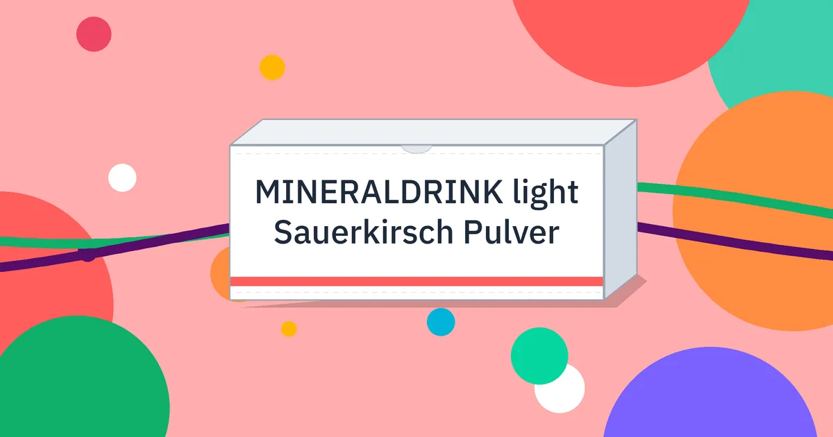 Symbolbild: Packung mit der Aufschrift MINERALDRINK light Sauerkirsch Pulver (PZN 04339014) – Verfügbarkeit und Bezug in Apotheken in Frankfurt am Main