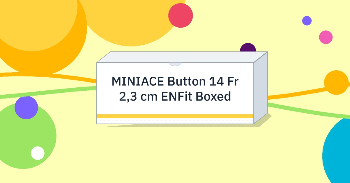 Symbolbild: Packung mit der Aufschrift MINIACE Button 14 Fr 2,3 cm ENFit Boxed (PZN 16954032) – Verfügbarkeit und Bezug in Apotheken in Frankfurt am Main