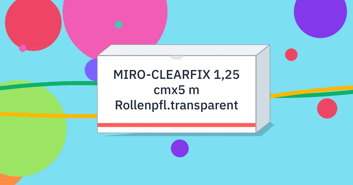 Symbolbild: Packung mit der Aufschrift MIRO-CLEARFIX 1,25 cmx5 m Rollenpfl.transparent (PZN 03677938) – Verfügbarkeit und Bezug in Apotheken in Frankfurt am Main