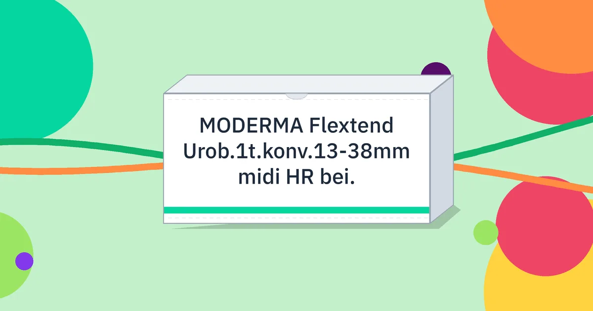 Symbolbild: Packung mit der Aufschrift MODERMA Flextend Urob.1t.konv.13-38mm midi HR bei. (PZN 18275849) – Verfügbarkeit und Bezug in Apotheken in Frankfurt am Main