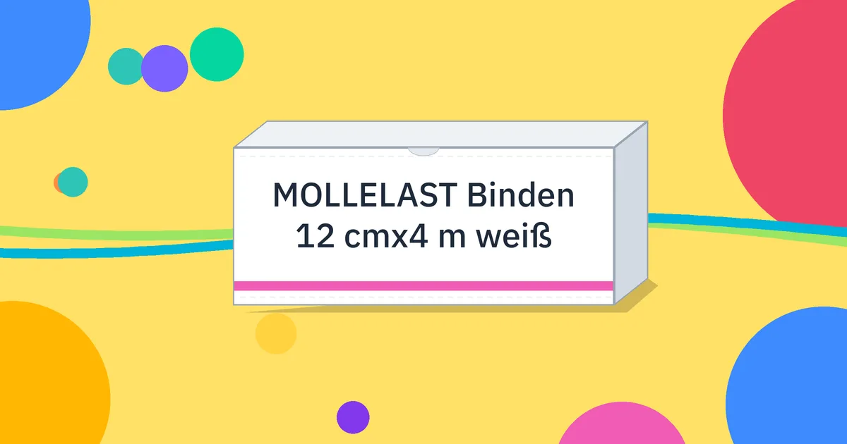 Symbolbild: Packung mit der Aufschrift MOLLELAST Binden 12 cmx4 m weiß (PZN 15430545) – Verfügbarkeit und Bezug in Apotheken in Frankfurt am Main