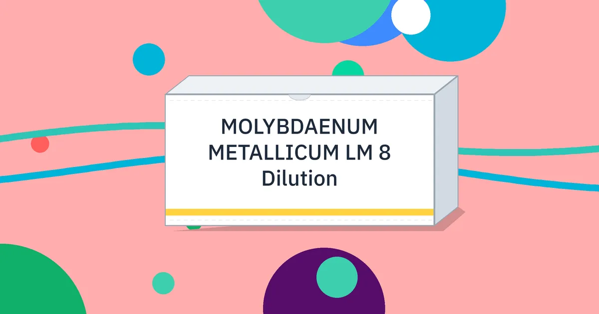 Symbolbild: Packung mit der Aufschrift MOLYBDAENUM METALLICUM LM 8 Dilution (PZN 13609754) – Verfügbarkeit und Bezug in Apotheken in Frankfurt am Main
