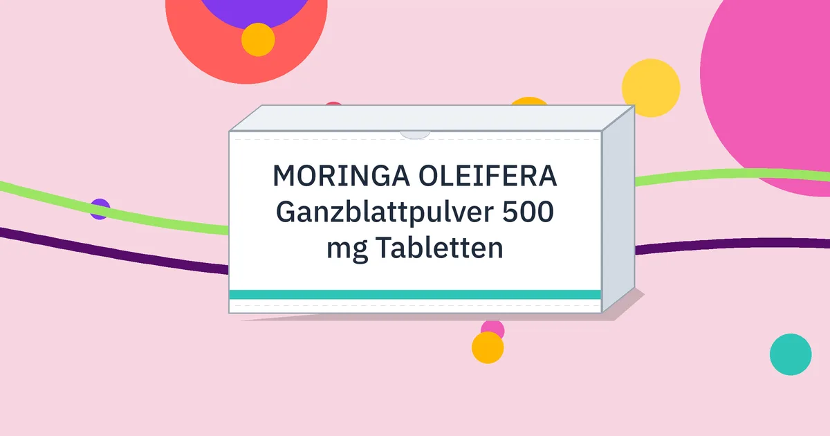 Symbolbild: Packung mit der Aufschrift MORINGA OLEIFERA Ganzblattpulver 500 mg Tabletten (PZN 10009373) – Verfügbarkeit und Bezug in Apotheken in Frankfurt am Main