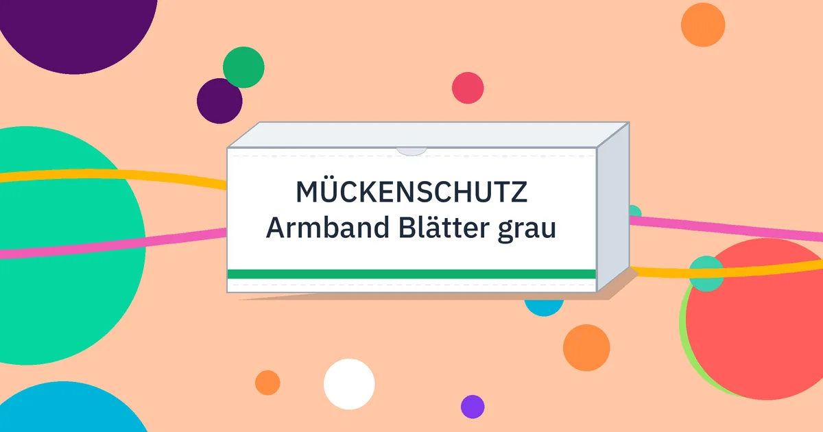 Symbolbild: Packung mit der Aufschrift MÜCKENSCHUTZ Armband Blätter grau (PZN 17849455) – Verfügbarkeit und Bezug in Apotheken in Frankfurt am Main