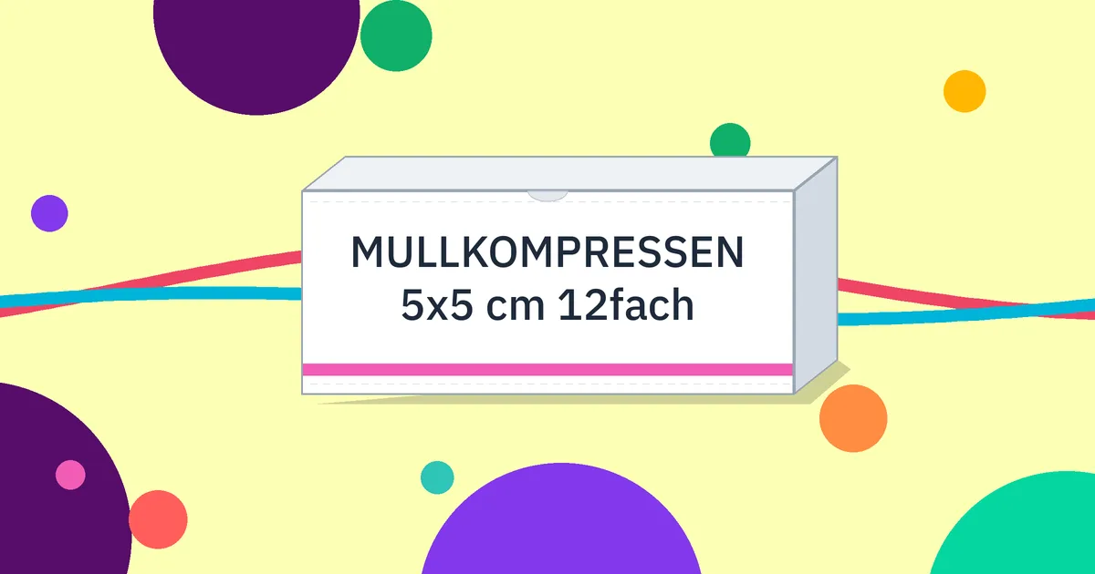 Symbolbild: Packung mit der Aufschrift MULLKOMPRESSEN 5x5 cm 12fach (PZN 01236584) – Verfügbarkeit und Bezug in Apotheken in Frankfurt am Main