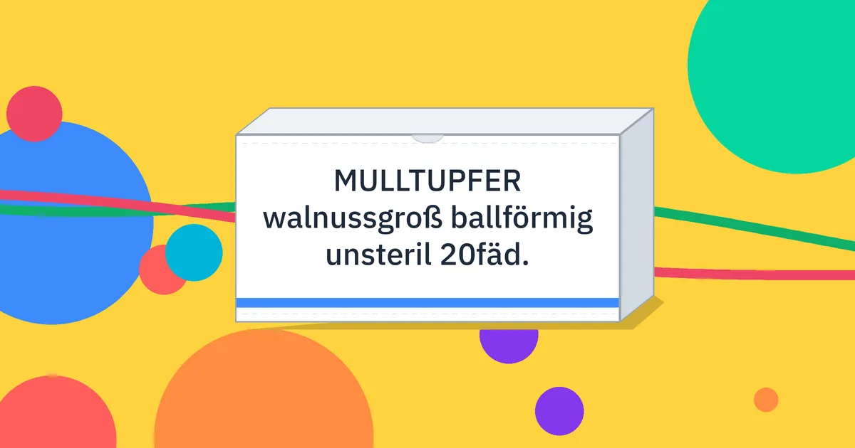 Symbolbild: Packung mit der Aufschrift MULLTUPFER walnussgroß ballförmig unsteril 20fäd. (PZN 08449484) – Verfügbarkeit und Bezug in Apotheken in Frankfurt am Main